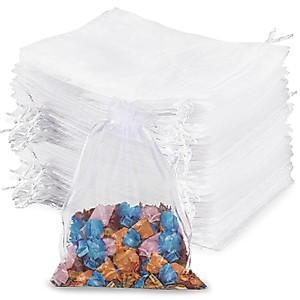 Sukh 100PCS Organza Bags 5x7 - Small Organza Sachet Jewelry Gift Favor Bags Drawstring Mesh Bags Gifts Valentines Wedding Eid Mubarak Halloween Eve Christmas New Year Party Candy Fruit Wrap Bulk White