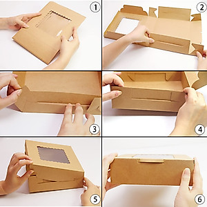 PQZKLDP 10Packs 10x10x2.5 Inches Brown Kraft Cake Boxes with Window, Gift Packing, Bakery Boxes, Dessert, Pastry, Cupcake, Pie Cookies, With Stickers,66 FT Twine(Brown, 10 * 10 * 2.5 Inch)