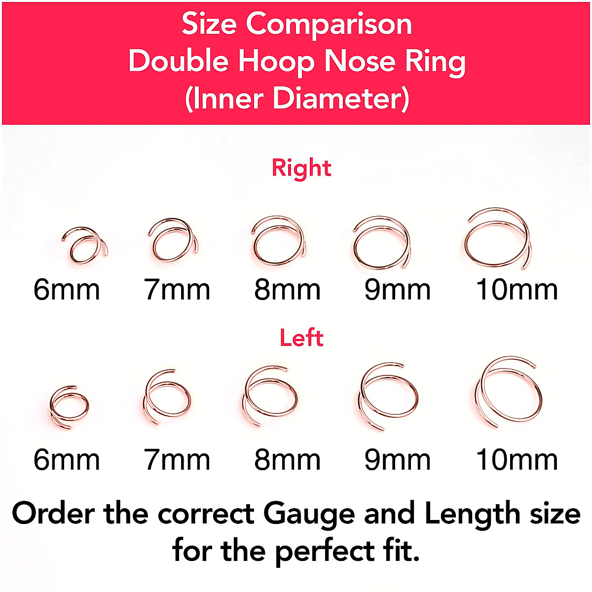 Solid 14k Yellow Gold Double Hoop Nose Ring for Women and Men - Hypoallergenic Spiral Nose Jewelry for Single Piercing - Handmade in USA -20 Gauge 8mm Left