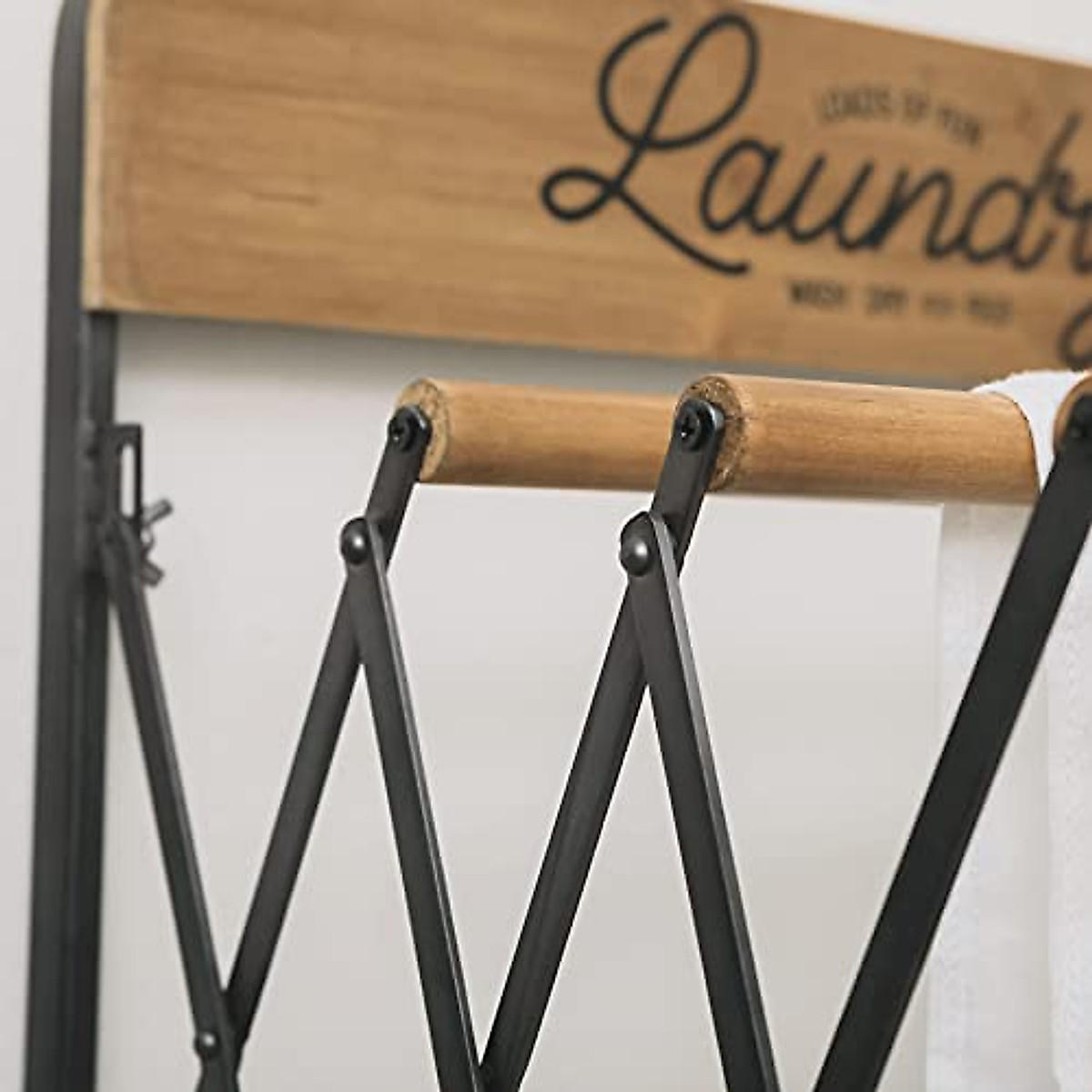 SOFFEE DESIGN Accordion Laundry Rack, Retractable Wall Mounted Racks, 3 Bars & 5 Hooks for Drying Rack Hanging Towels Clothes Save Space Perfect for Laundry Room, Bathroom, Mudroom, Wall Decor