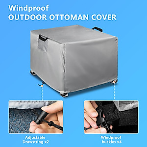 Kovshuiwe Outdoor Patio Ottoman Cover, Waterproof Patio Ottoman Cover,Gray 1Pcs-25 L x 25" W x 17" H