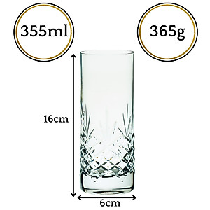 Hemswell Crystal Highball Glasses Set of 2 12oz - Crystal Tom Collins Glasses - Hiball Glasses Satin Lined Presentation Box - Heavy Weighted for Stability - Kilmore Design