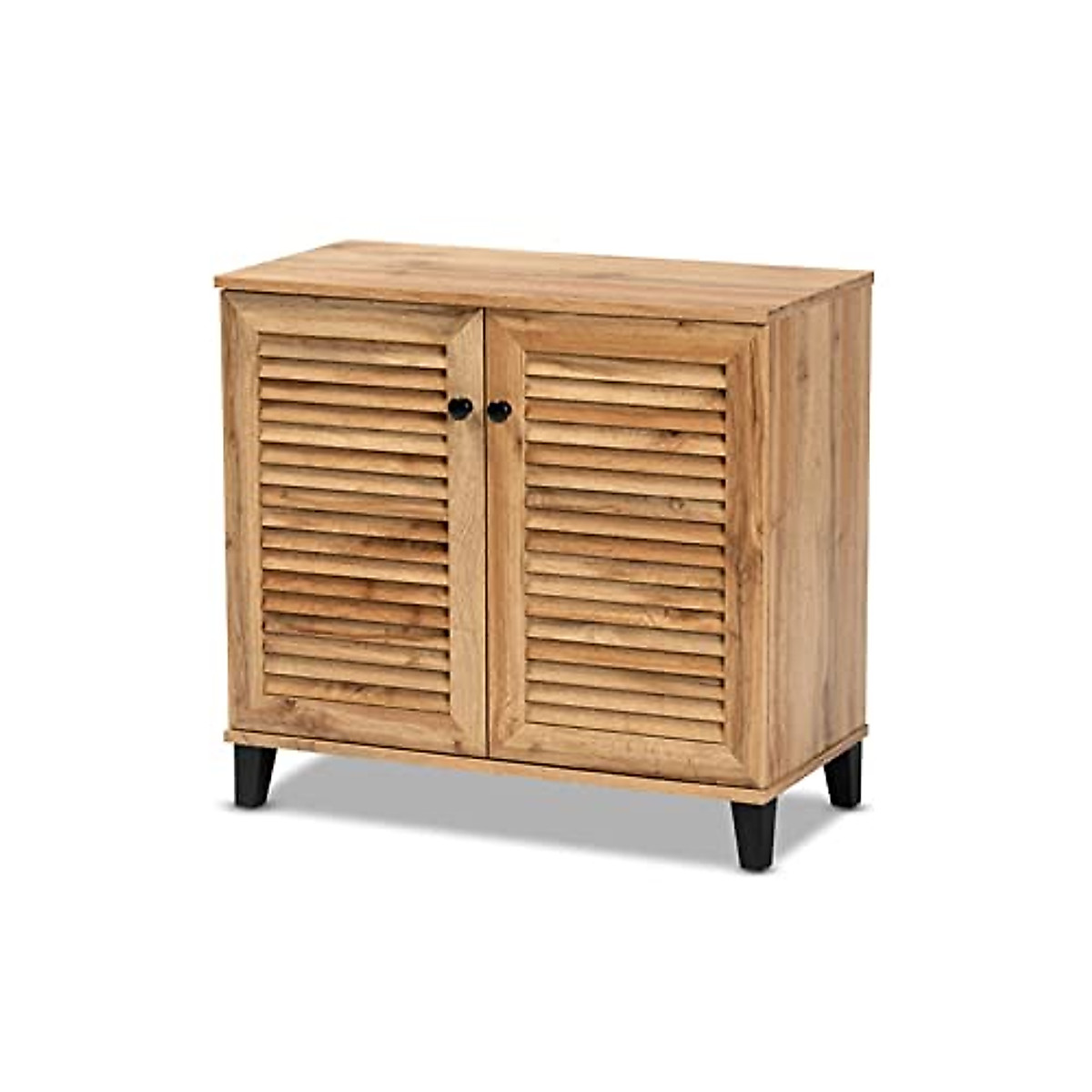 Baxton Studio Coolidge Modern and Contemporary Oak Brown Finished Wood 2-Door Shoe Storage Cabinet