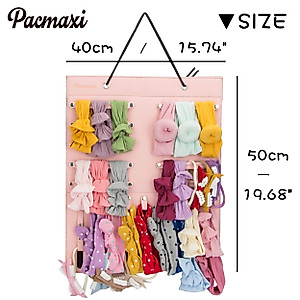 PACMAXI Hanging Baby Girl Headbands Storage Organizer, Newborn Headbands and Bows Holder(10 Snap Band+18 Snaps,Pink)