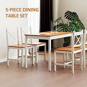 5-Piece Dining Table Set for 4 Person, Kitchen Dinner Table and 4 Chairs (Natural)