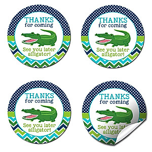 Snappy See You Later Alligator Themed Birthday Thank You Sticker Labels for Boys, 40 2" Party Circle Stickers by AmandaCreation, Great for Party Favors, Envelope Seals & Goodie Bags