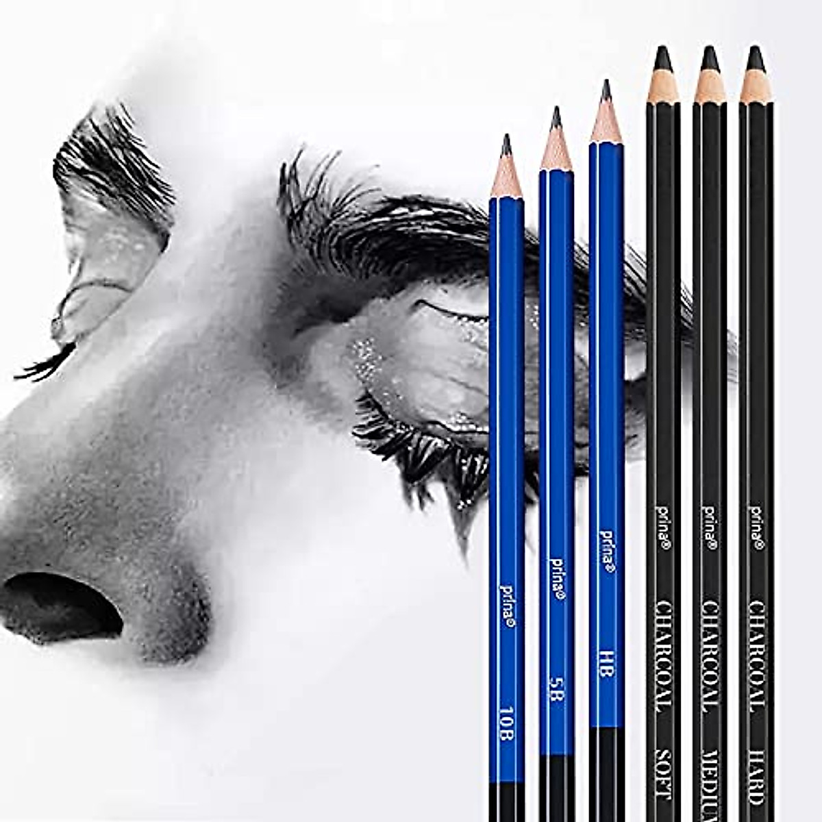Prina 50 Pack Drawing Set Sketch Kit, Sketching Supplies with 3-Color Sketchbook, Graphite, and Charcoal Pencils, Pro Art Drawing Kit for Artists Adults Teens Beginner Kid, Ideal for Shading, Blending