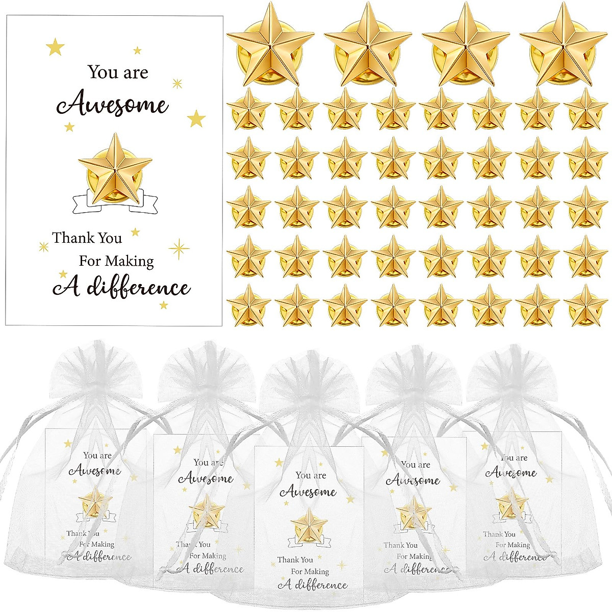 Nosiny 50 Set Christmas Employee Appreciation Gifts Include Star Badge Lapel Pins Bulk Nurse Inspirational Greeting Cards and Bag Operation Christmas Thank You Gifts for Women Team Volunteer Student