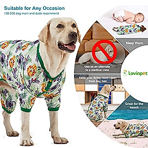 LovinPet Large Dog Pajamas Onesie: Lightweight Stretchy Knit Pullover Large Breed Jammies, Big Hippo Green Print, Wound Care/Post Surgery Dog Shirt, UV Protection, Pet PJ's, Dog Onesie/Medium