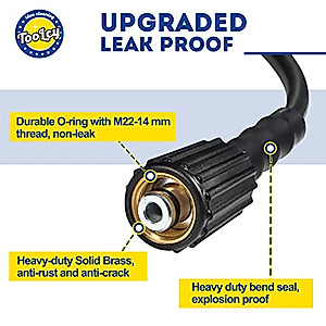 TOOLCY Pressure Washer Extension Hose, 50 ft Kink Resistant Power Washer Hose for Replacement, with Extension Coupler, 3300 PSI, 1/4" inch, M22-14mm Fittings