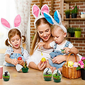 Easter Egg Prefilled with Dinosaur Pull Back Cars Toys, 4 Pcs Jumbo T-Rex Triceratops Dino for Basket Stuffers, Party Favors, Gift Kids Toddlers Boys Girls