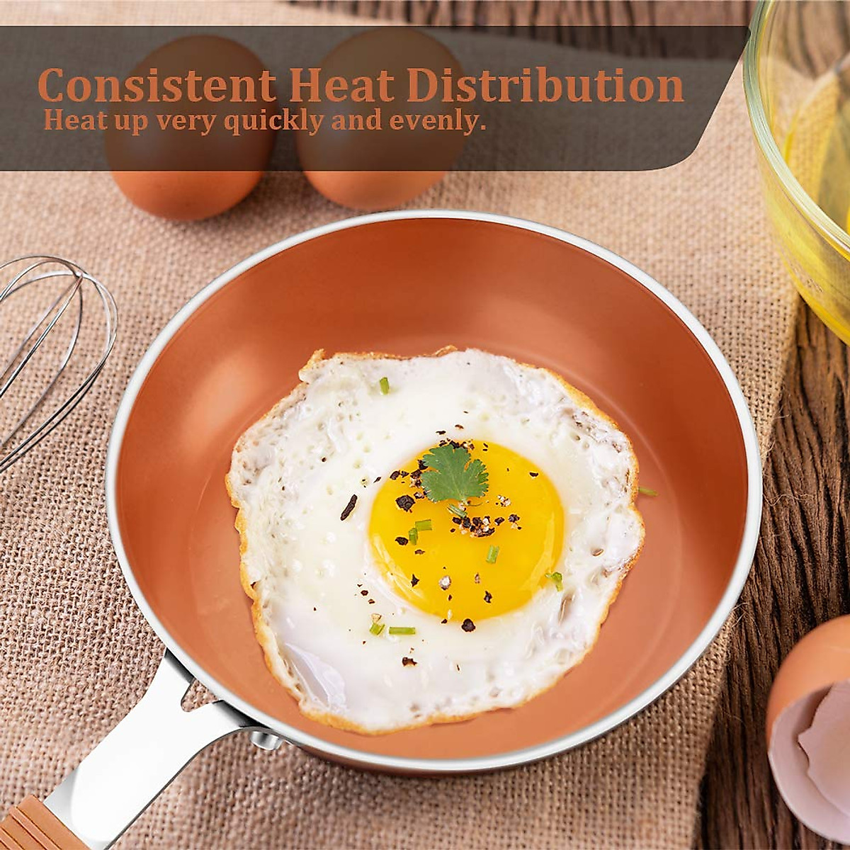 SHINEURI Mini 6 1/2" Inch Nonstick Copper Pan Nonstick Pan Copper Fry Pan Copper Nonstick Pan Copper Ceramic Pan Mini Nonstick Omelet Pan Copper Frying Pan Mini Pan Extra Small Pan for 1 Person Meal