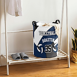 Custom Name Collapsible Laundry Basket,Navy Volleyball Sport Laundry Hamper with Handles Waterproof Oxford Laundry Hamper Household Organizer Basket