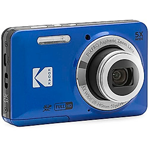 Kodak PIXPRO FZ55 Digital Camera, Blue Bundle with Lexar 32GB High-Performance 800x UHS-I SDHC Memory Card + Deco Photo Point and Shoot Field Bag Camera Case
