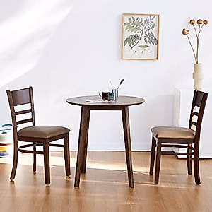 Livinia 3-Piece Dining Table Set, Canberra 28.3" Round Table (Walnut) Cabin Chair (Walnut) Set for Two