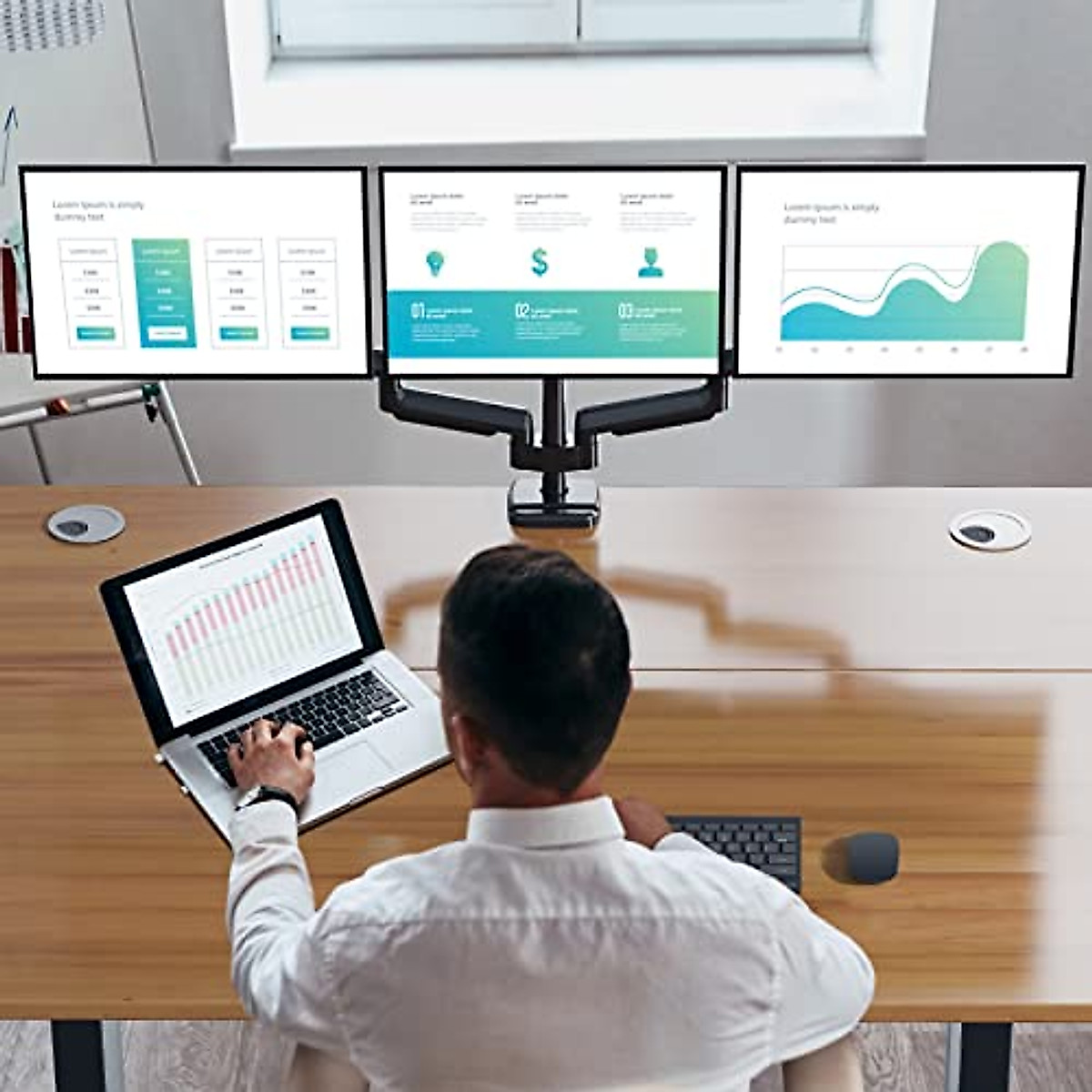 MOUNT PRO Triple Monitor Mount, 3 Monitor Desk Arm fits Three Max 27" LCD Computer Screens, up to 19.8lbs Each, Premium Gas Spring Monitor Stand with Tilt Swivel Rotation, Vesa Mount 75x75,100x100