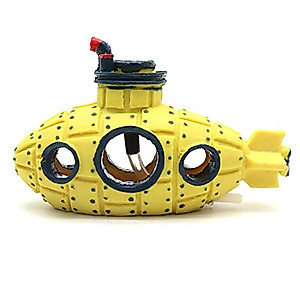 Xiaoyztan Yellow Submarine Style Aquarium Bubble Maker Decoration Fish Tank Ornament Landscape Hiding Cave with Air Stone