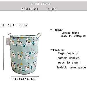 LEELI Laundry Hamper with Handles Collapsible Canvas Laundry Basket,Waterproof Storage Basket Home Organizer for Nursery,Clothes,Toys,Baby Hamper19.7×15.7(Blue Llama)