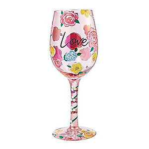 Enesco Designs by Lolita Love Floral Hand-Painted Artisan Wine Glass, 1 Count (Pack of 1), Multicolor