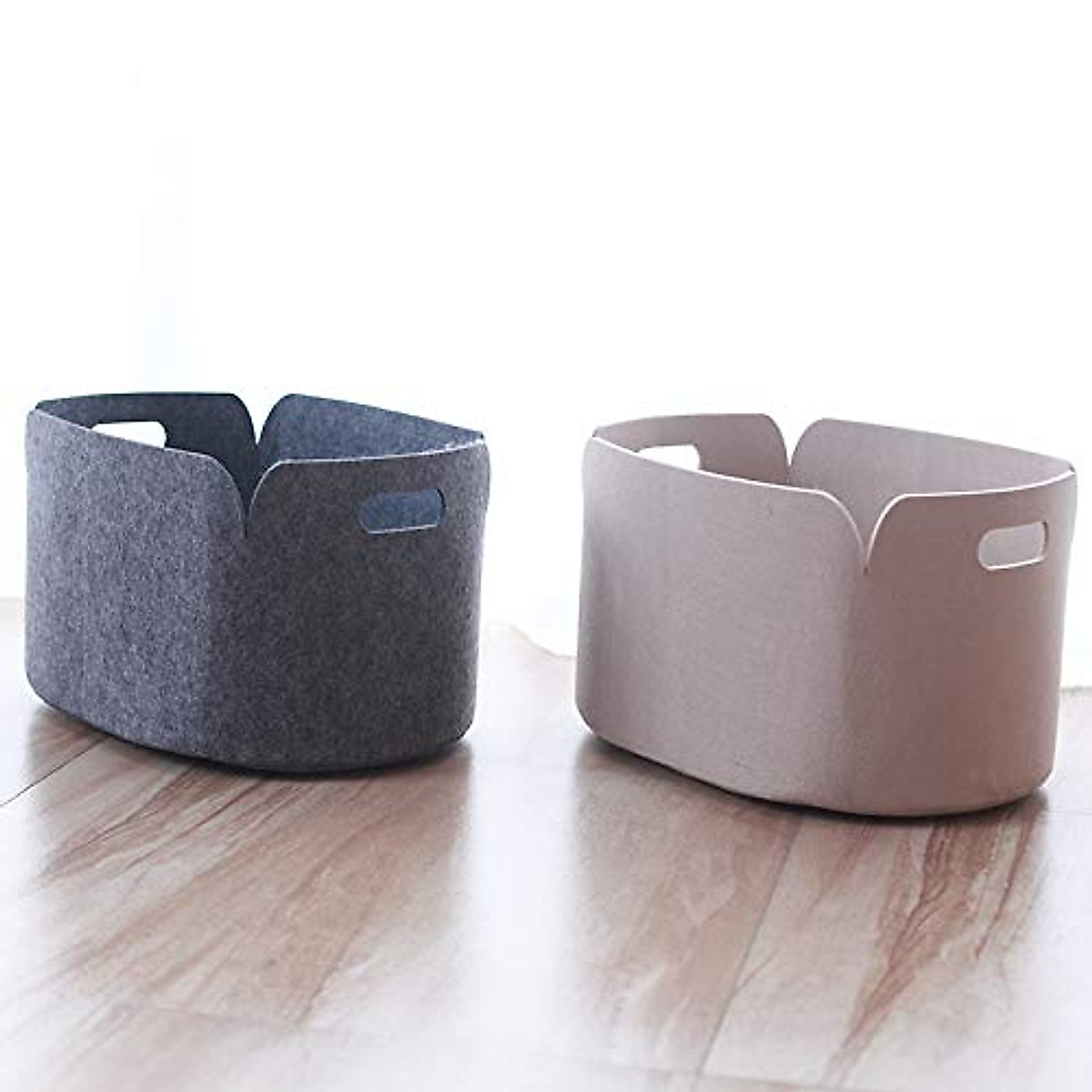 Foldable Storage Basket Bin Drawers Nature Felt Fabric with Handles for Home Office Bedroom Clothes DVD Books Cloest Organizer Strong&Large Size (Beige)