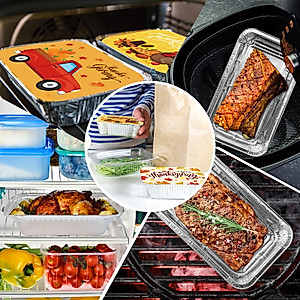 50Pcs Thanksgiving Take Home Containers Aluminum Food Containers with Lids Autumn Leftover Disposable Fall Hosting Essentials Party Favor Baking Cake Pans for Cooking,Heating,Roasting,BBQ 7.3x5.3 Inch