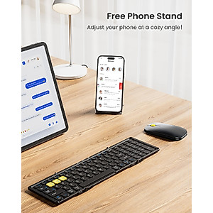 Foldable Bluetooth Keyboard and Mouse, Portable Folding Pocket Keyboard Mouse Combo with Numeric Keypad for Business and Travel for Phone Tablet Laptop (2.4G+Dual BT)