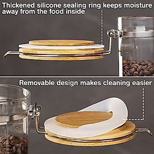 Yangbaga Glass Coffee Containers with Shelf, 2 x 45 FLOZ Coffee Bean Storage with Airtight Locking Clamp and Bamboo Spoon, Large Capacity Food Storage Jar for Kitchen