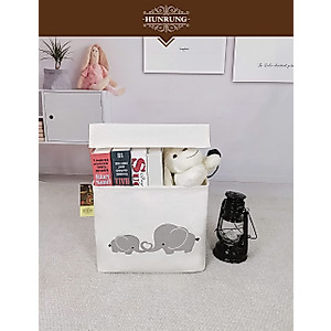 HUNRUNG Storage Boxes with Lids Rectangle/Square Storage Bins，Storage Basket Cute Canvas Organizer Bin for Pet/Children Toys, Books, Clothes Perfect for Rooms（Square-Love-Elephant-with lid）