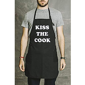Funny Guy Mugs Kiss The Cook Adjustable Apron with Pockets - Funny Apron for Men & Women - Perfect for Kitchen BBQ Grilling Barbecue Cooking Baking