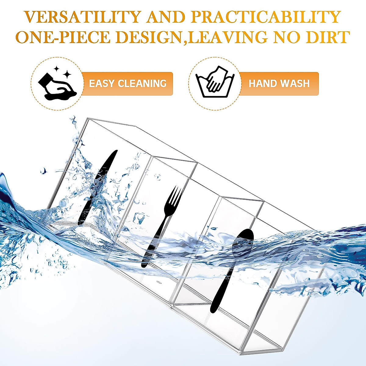 Suzile Acrylic Cutlery Storage Organizer Bin Clear Silverware Caddy Countertop Knife Spoon and Fork Holder Kitchen 3 Section Tableware Storage Box for Cabinet Indoor Outdoor Home Flatware Dining Room