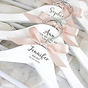 Clibeslty Personalized Bride Hanger,Engraved Bridesmaid Hanger,Name Engraved Wood Hanger Bridal Party Wedding Gifts(White)