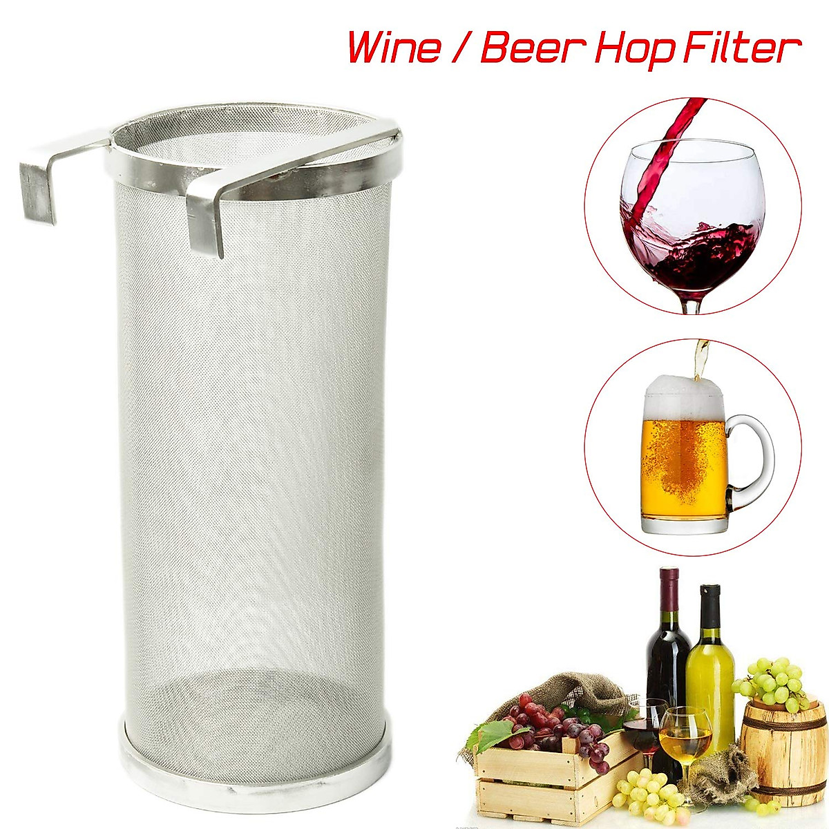 LoveDeal Stainless Steel 400 Micron Mesh Hop Spider, 4"x10" Hopper Filter Strainer, Dry Beer Filter Basket for Home Beer Brewing Keg or Tea kettle