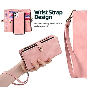 TwoHead for iPhone 11 Wallet case with Card Holder & Detachable Magnetic Phone case, PU Leather case Wallet for Women/Men,Wallet Phone Case (Pink)