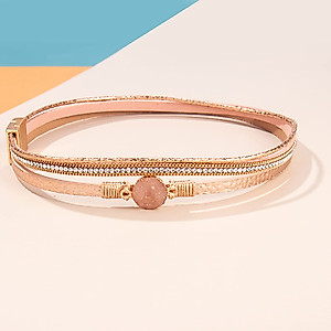 FANCY SHINY Boho Wrap Bracelets Leather Cuff Bracelet Bohemian Jewelry Resin Stone Multi Strand Bracelet with Clasp for Women(Rose Gold)