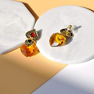 HundredthZ Gold Alloy Plated Champagne Crystal Heart Drop Earrings