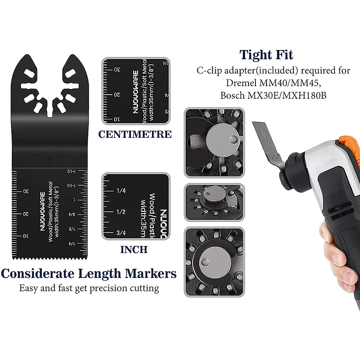 Nuovoware Universal [20PCS] Wood Oscillating Saw Blades, 1-3/8” Metal Quick Release Multitool Kit Compatible with Fein Multimaster Craftsman Rockwell Bosch Ryobi Worksite