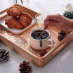Wood Serving Tray with Handles, Set of 2 Platters, Perfect for Food Tray, Breakfast Tray, Toilet Tray Bathroom Sink Tray