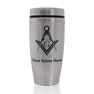 SkunkWerkz Commuter Travel Mug, Freemason Symbol, Personalized Engraving Included