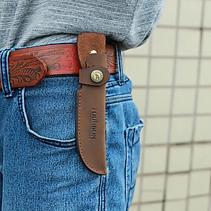 TOURBON Brown Leather Fixed Blade Knife Sheath with Snap Closure