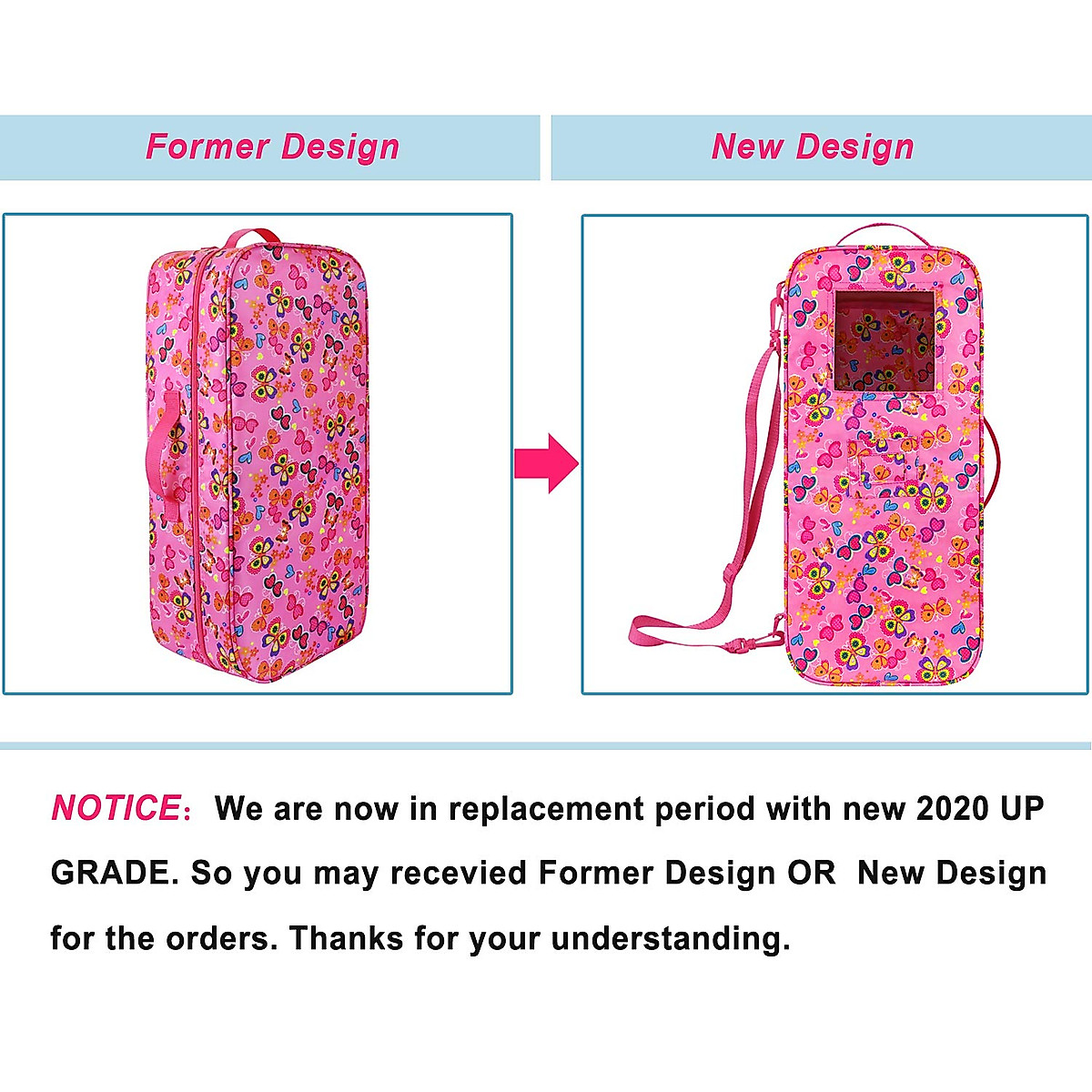 ZITA ELEMENT Doll Travel Carrier Case Crossbody Shoulder Bag for 18 Inch Doll Accessories - 18 Inch Doll Carrier with Multi-Pocket, Storage Closet Wardrobe Makeovers