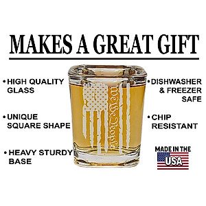 Rogue River Tactical Square US Constitution We The People USA Flag Tattered Shot Glass Gift For Military Veteran or Patriotic American