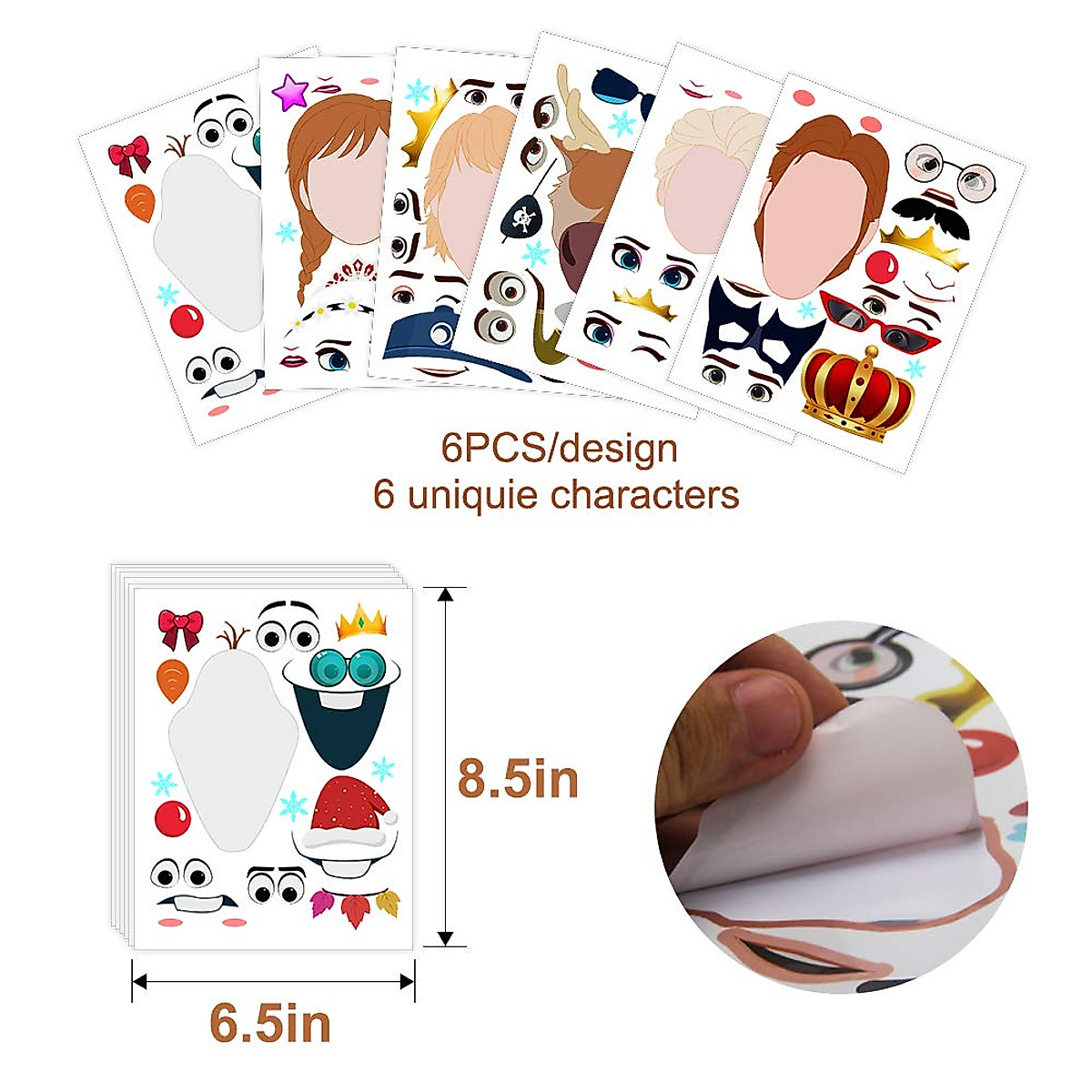 36 Pieces Sticker Sheet, Sticker Packs Kids, Princess Stickers for Kids, Make a Face Stickers Sheets, Make Your Own Sticker, Party Game Stickers DIY Activities Stickers for Kids Ages 4-8