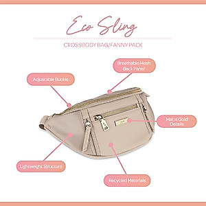 JuJuBe Eco Sling Bag, Fashion Cross Body Bag Fanny Pack for Moms, Waterproof Travel Waist Pack or Crossbody Belt Bag with Adjustable Straps, Includes 5 Zipper Pockets and Credit Card Slots, Truffle