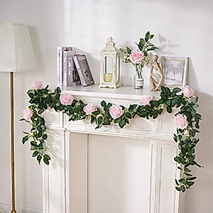 MARTINE MALL 2 Pcs 13.2Ft Artificial Pink Rose Garland, Fake Rose Vine Floral Garland for Wedding Party, Garden, Home, Table, Wall Decor