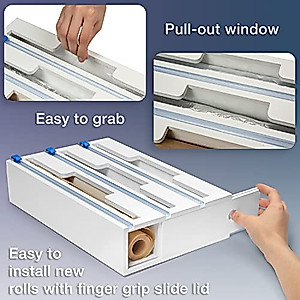 mulvur 3 in 1 Wrap Dispenser with Cutter - Plastic Wrap, Wax Paper, and Aluminum Foil Dispenser for 12" Roll - Foil and Plastic Wrap Organizer - Plastic wrap Dispenser with Cutter