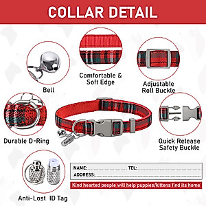 GAMUDA Small Dog Harness Collar and Leash Set, Step in No Chock No Pull Soft Mesh Adjustable Dog Vest Harnesses Plaid Reflective for Dogs Puppy Cats Kitten Rabbit (Red, L)