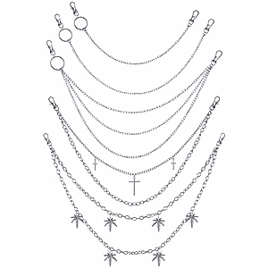 5 Pieces Chain Belt Jeans Pants Chain Pocket Waist Chain Multi-Layer Hip Hop Metal Wallet Chain for Men Women (Leaf,Silver)