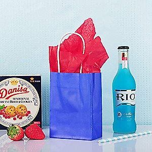 Small Blue Paper Bag with Handle 6x4.5x2.5 inch for Wedding Birthday Baby Shower Recycled Bag, Pack of 24