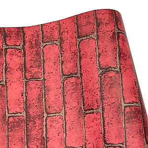 Yifely Red Brick Self Adhesive Shelf Drawer Liner Door Sticker Rural Wall Covering Paper Easy to Install 17.7inch by 9.8 Feet