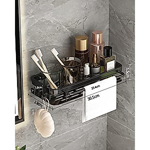 SPNDOB Shower Caddy, Adhesive Shower Shelves with Hooks No Drilling Rustproof & Waterproof Wall Mounted Bathroom Shower Organizer,Black.[2 Pack]